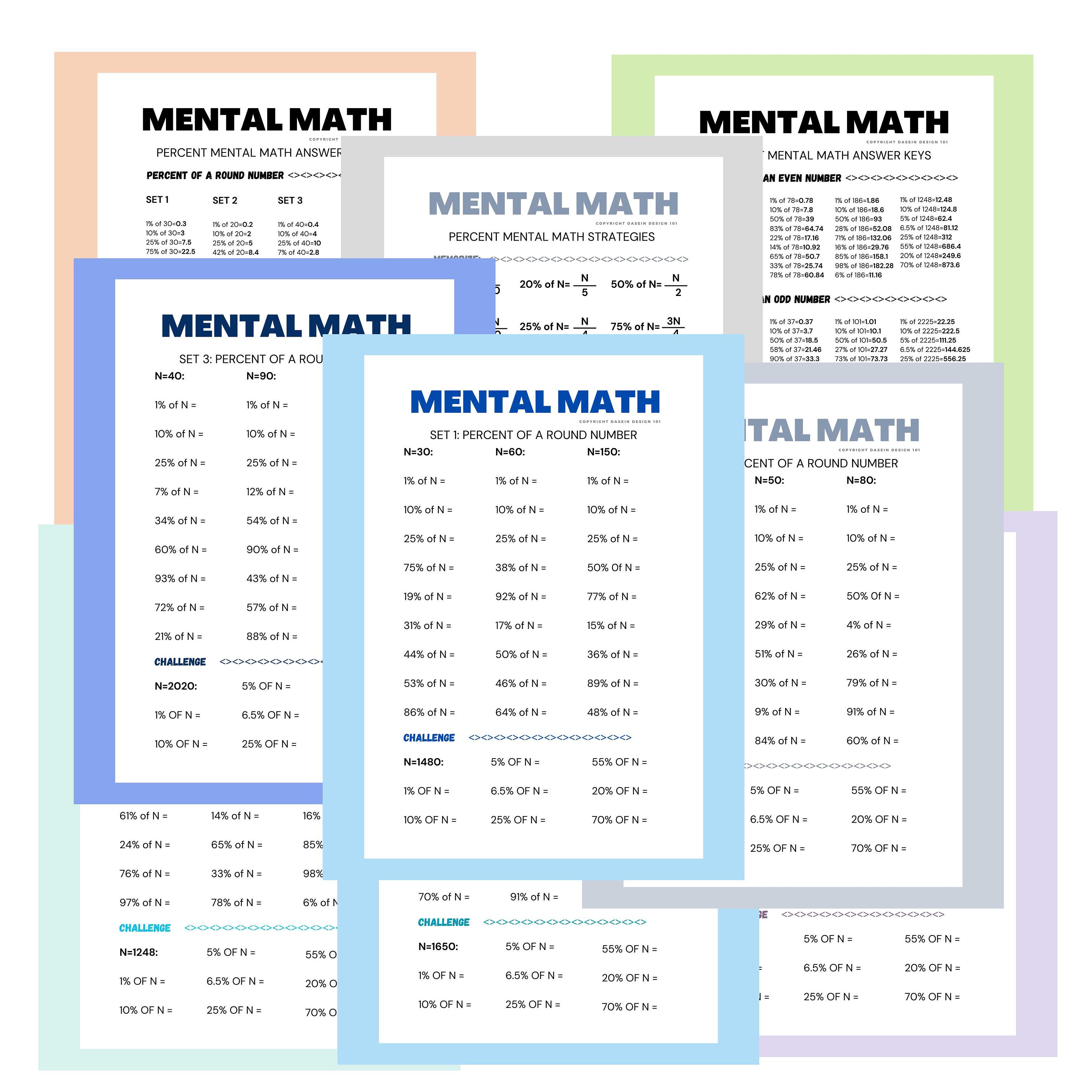 Printable PNG Files Mental Math Practice Sheets Percent of a Number ...