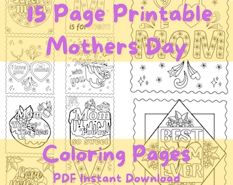 5 Printable Mothers Day Coloring Pages Instant PDF Download, 15 ...