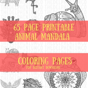 65 Printable Animal Mandala Coloring Pages - Instant PDF Download, 65 ...