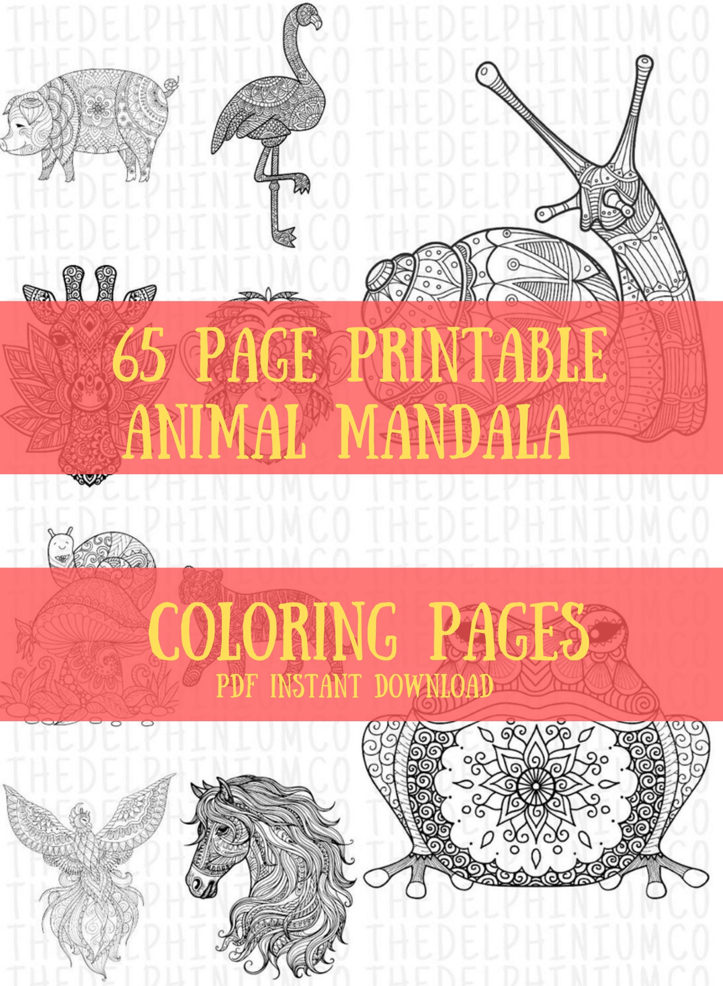 65 Printable Animal Mandala Coloring Pages - Instant PDF Download, 65 ...