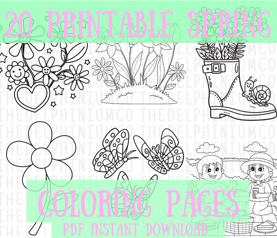 20 Printable Spring Coloring Pages - Instant PDF Download, 20 Printable ...