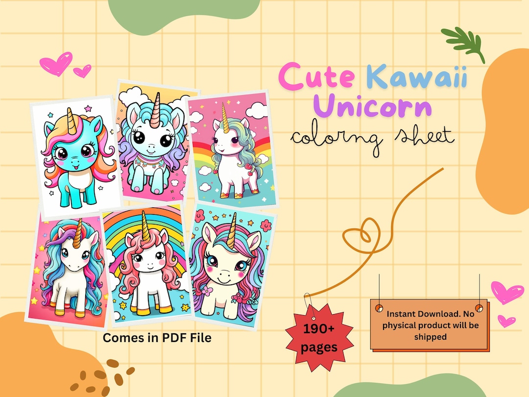 190+ Pages Cute Kawaii Unicorn Coloring Pages, Unicorn Coloring for ...