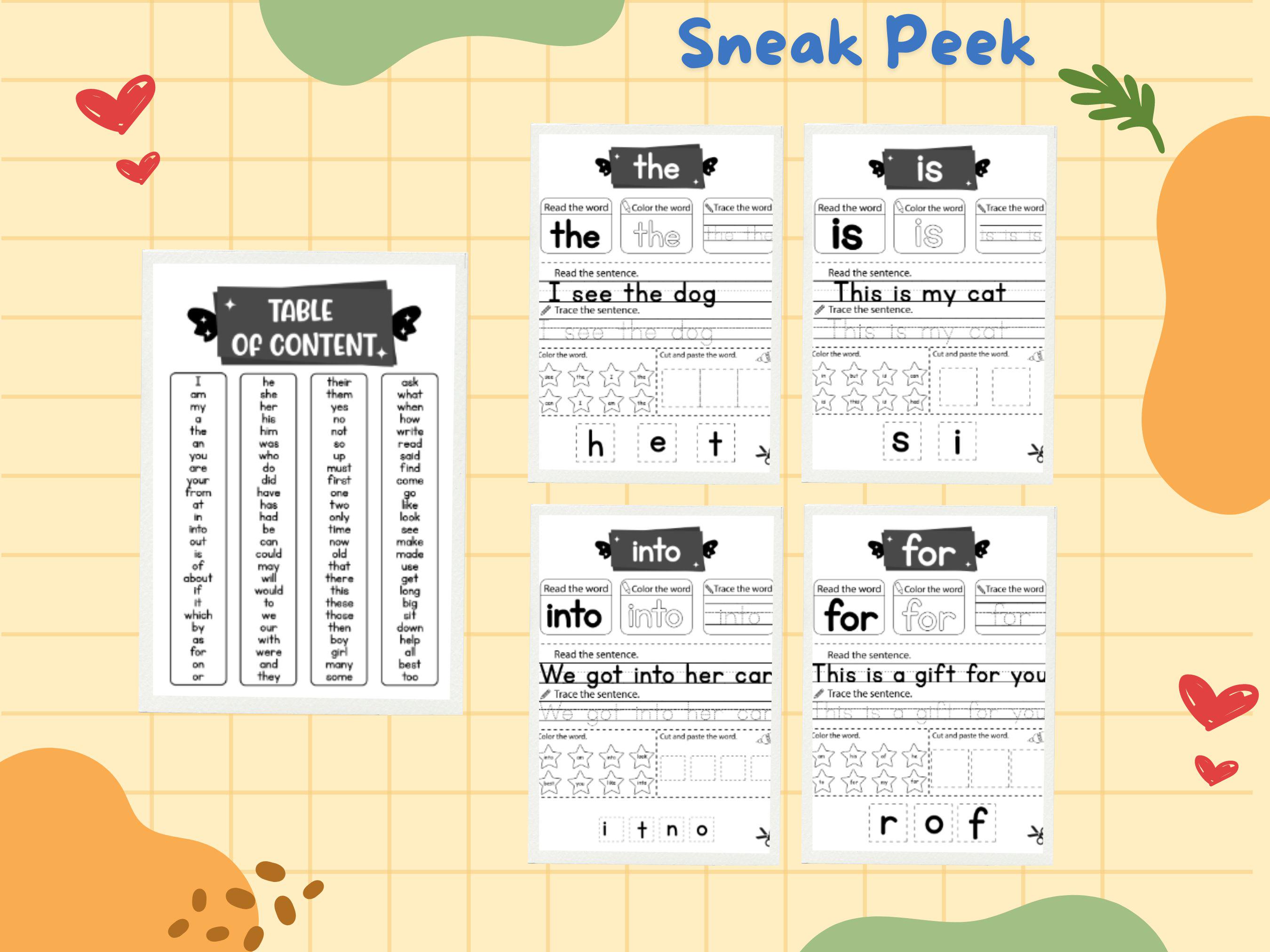 100 Sight Words Activity Sheet Printables, Alphabet Tracing, Worksheet ...