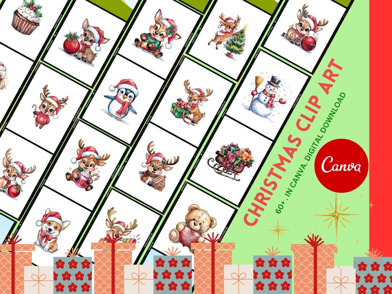 Cute Christmas Clipart, Holiday Clip Art, Santa, Digital Clipart Bundle ...