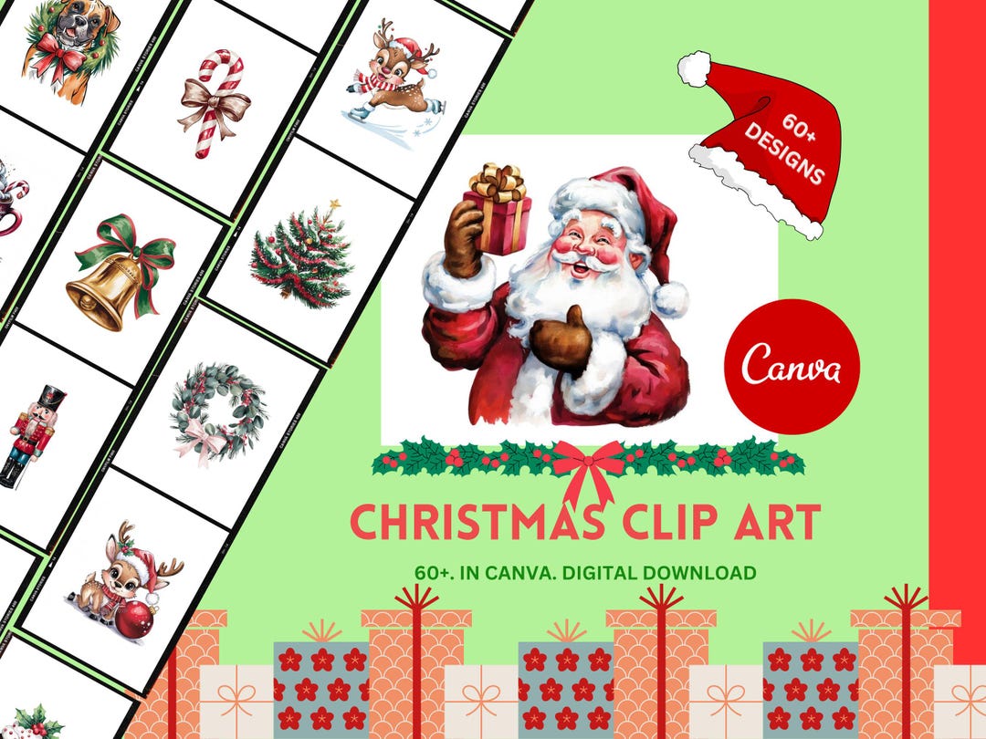 Cute Christmas Clipart, Holiday Clip Art, Santa, Digital Clipart Bundle ...