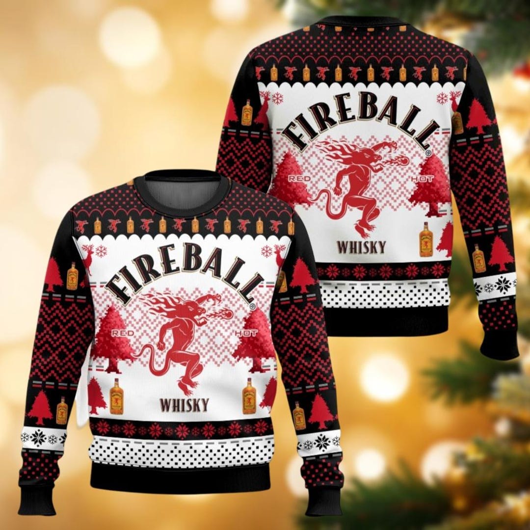 Alcohol Fireball Ugly Christmas Sweater, Whiskey Xmas Sweater, Drinking ...
