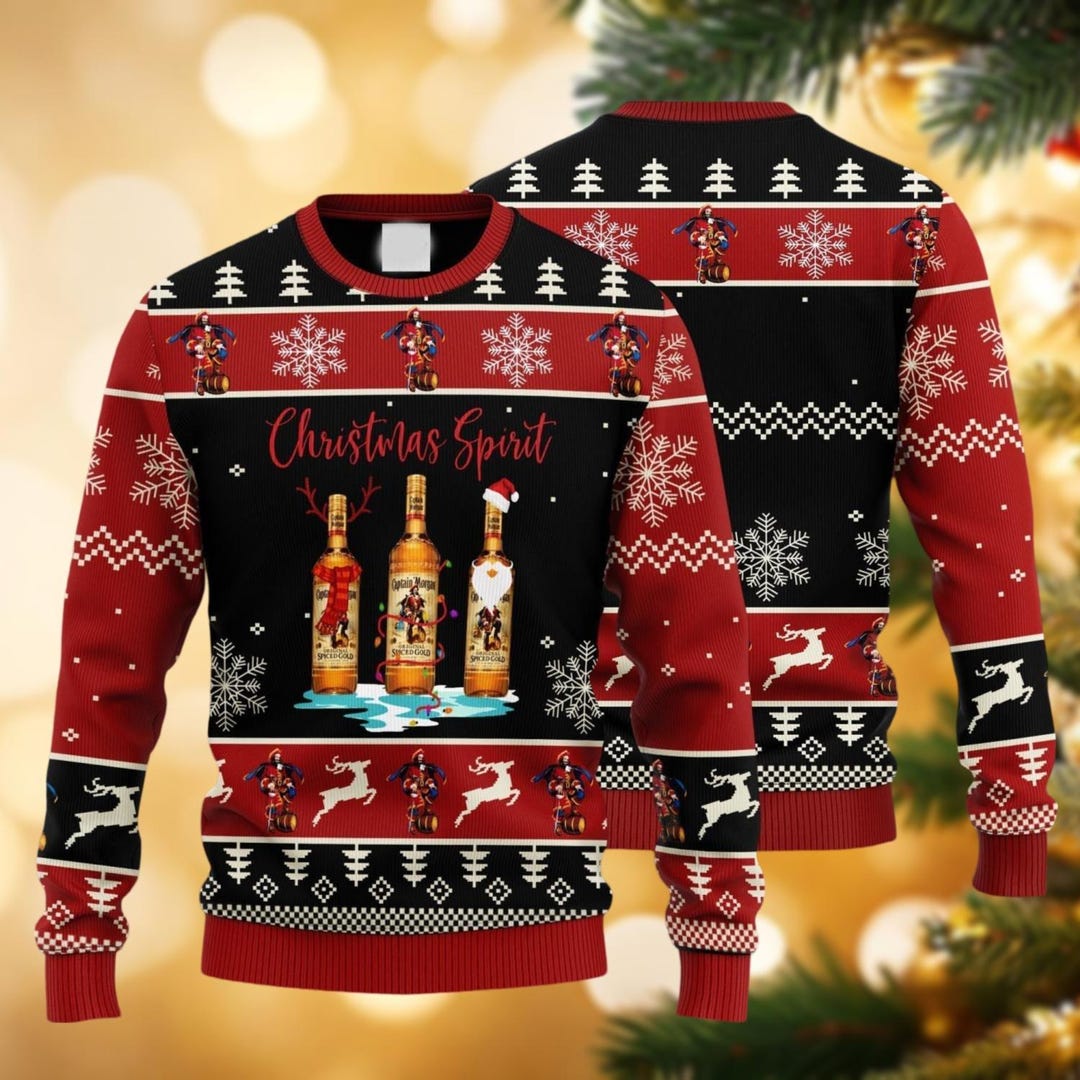 Captain Morgan Whiskey Christmas Ugly Sweater, Christmas Spirit Xmas ...