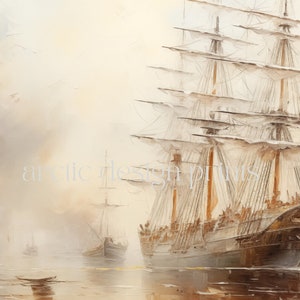 Printable Sailing Ships in a Harbor Poster Vintage Wall Art Digital ...