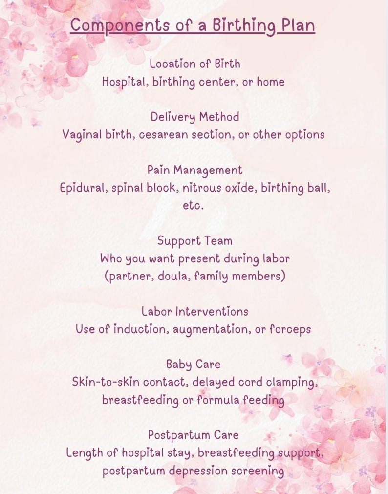 Birth Plan Template and Info - Etsy