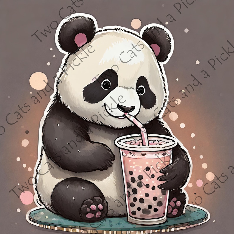 Cute Panda Bear Drinking Boba Tea Clip Art Instant Download - Etsy