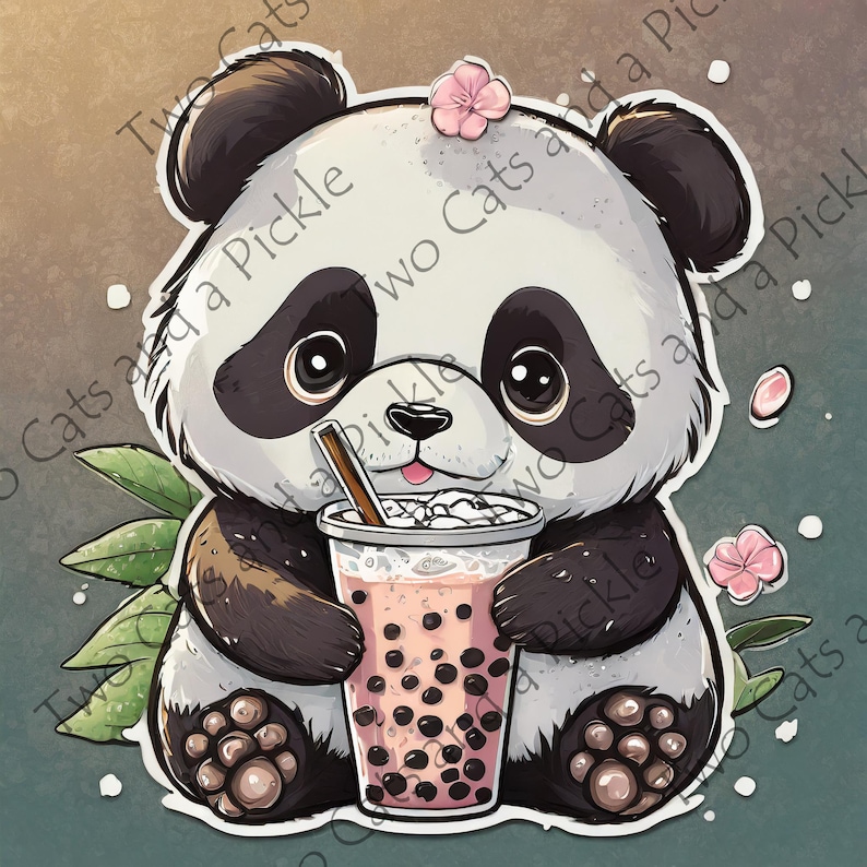 Cute Panda Bear Drinking Boba Tea Clip Art Instant Download - Etsy