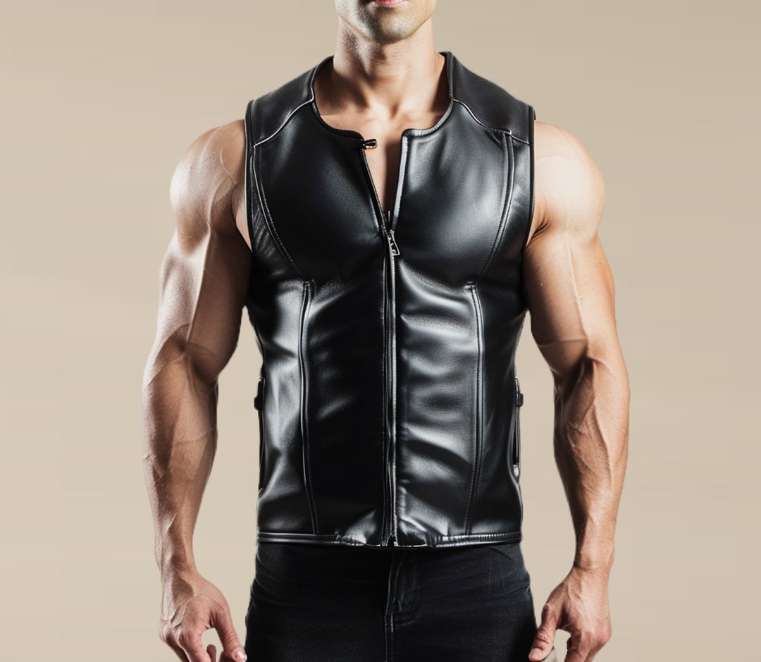 Handmade Men Leather Vest Genuine Leather Black Vest Men Biker Vest ...
