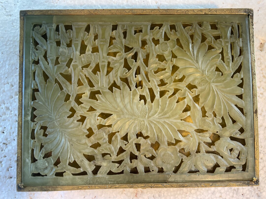 Chinese Pierced Jade & Brass Embossed Box With 2 Compartments - Etsy