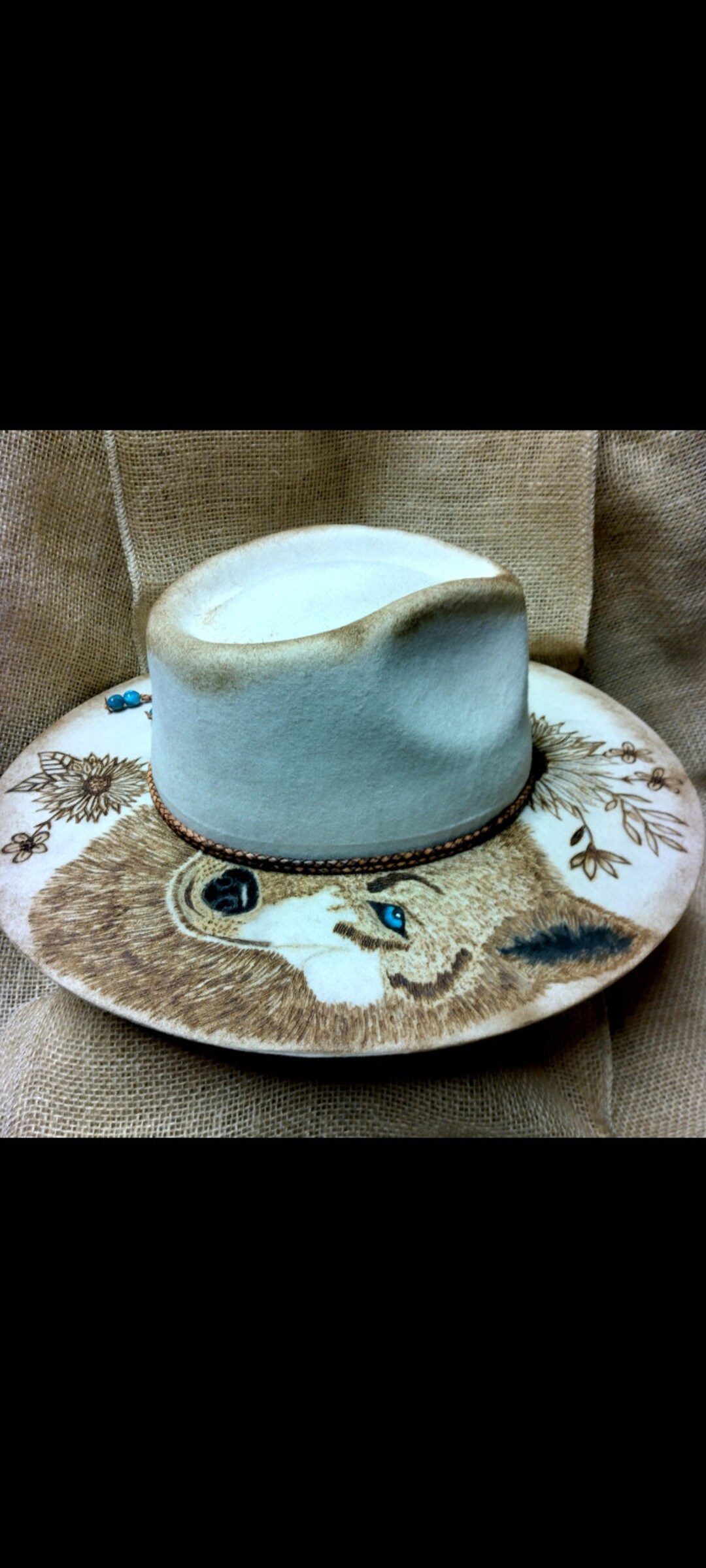 Burned Hat Wide Brim Fedora Wolf Blue Eye - Etsy