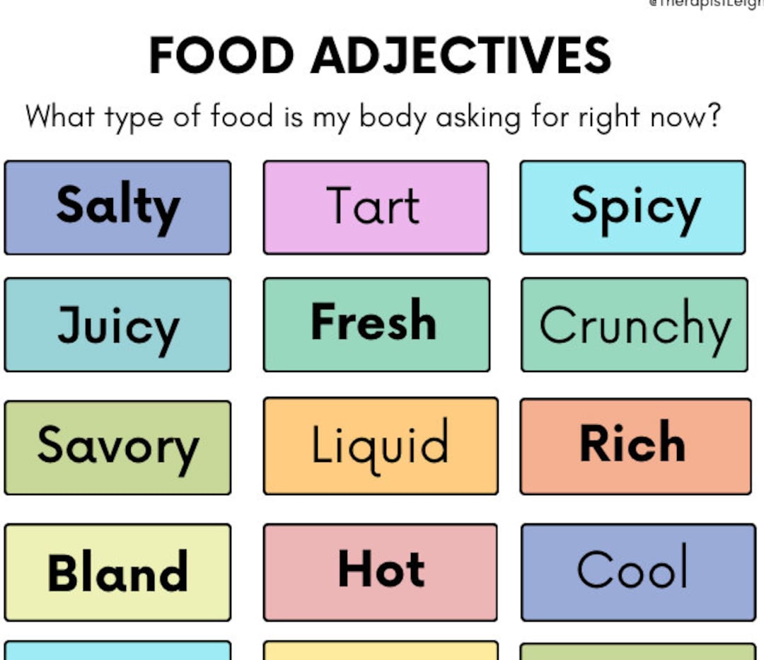 Handout: Food Adjectives - Etsy