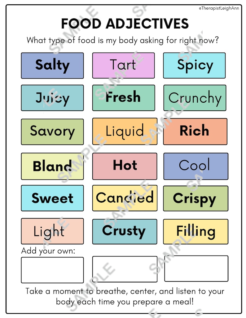 Handout: Food Adjectives - Etsy