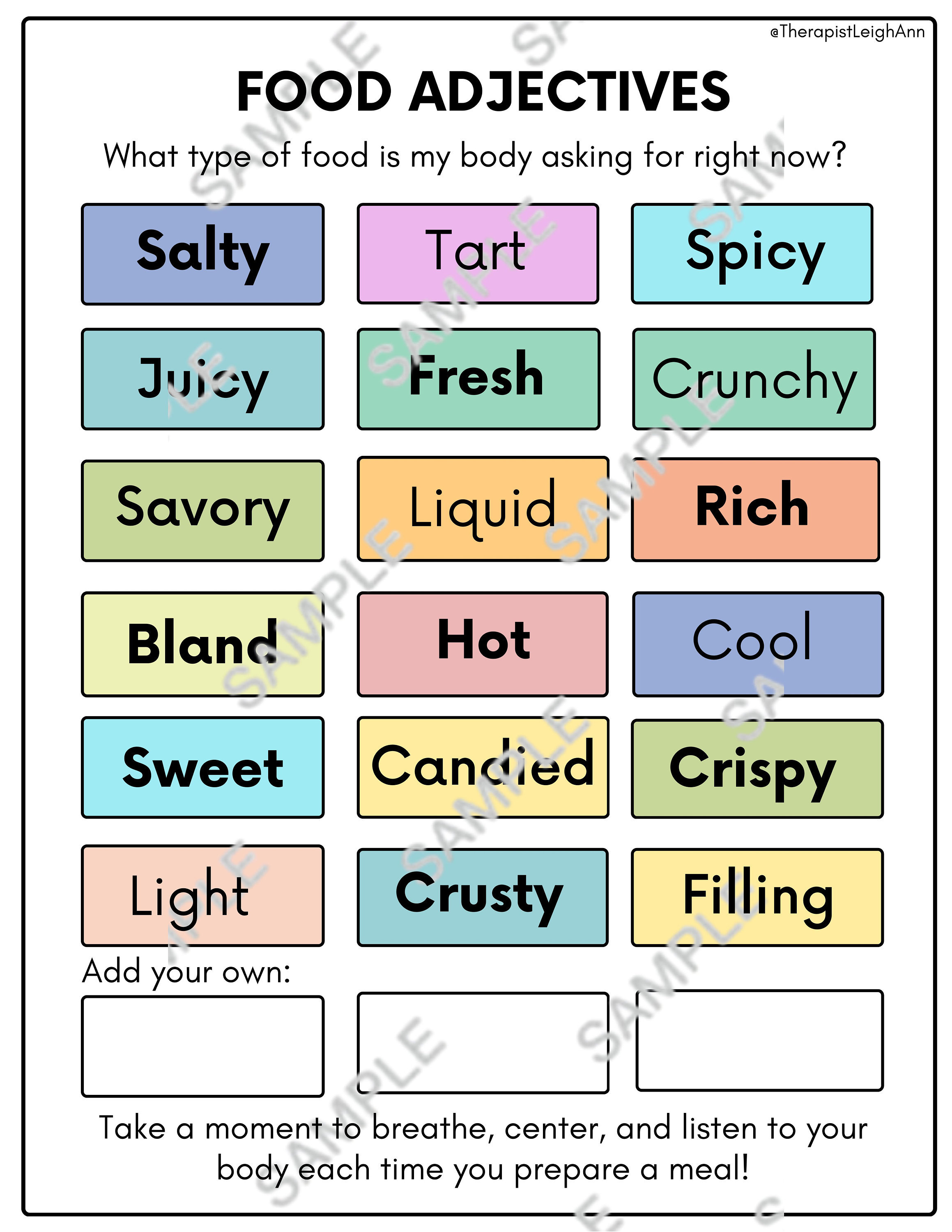Handout: Food Adjectives - Etsy