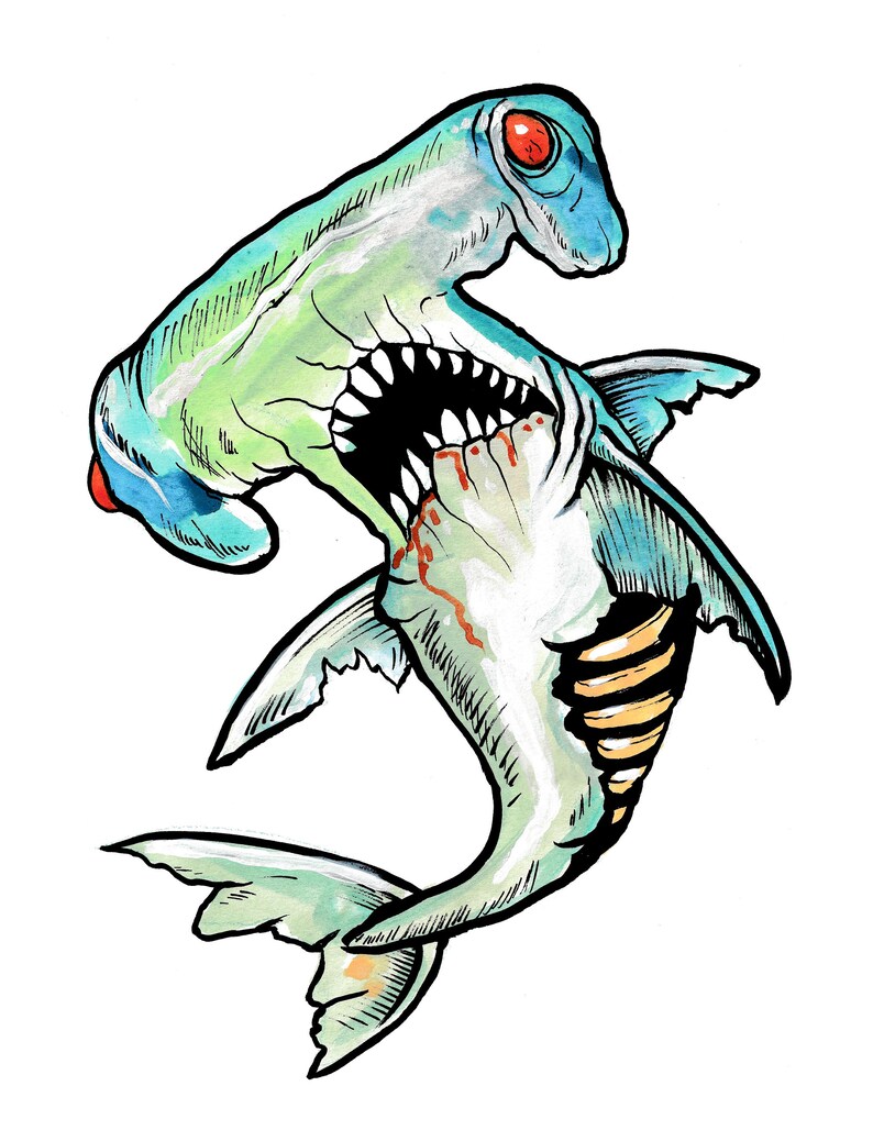 Zombie Hammerhead Shark Undead Art Monsterish Graffiti Shark ...