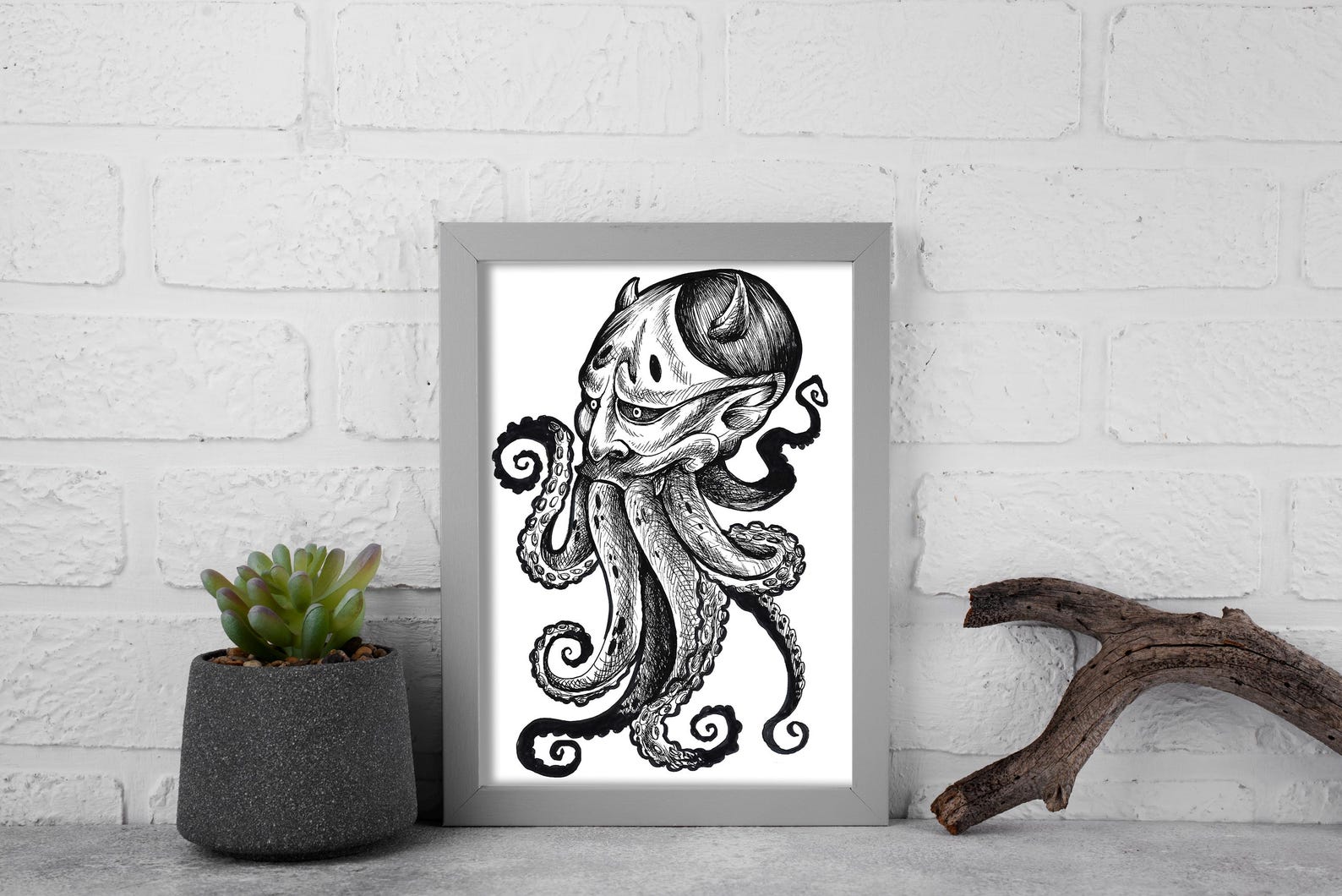 Yokai Octopus Ink Sketch Art Print Japanese Ink Illustration Octopus ...
