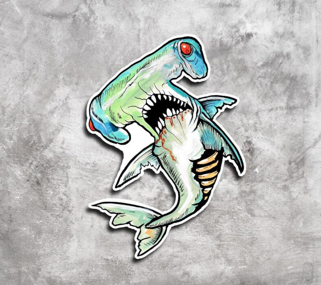 Zombie Hammerhead Shark Undead Sticker Monsterish Shark Illustration ...