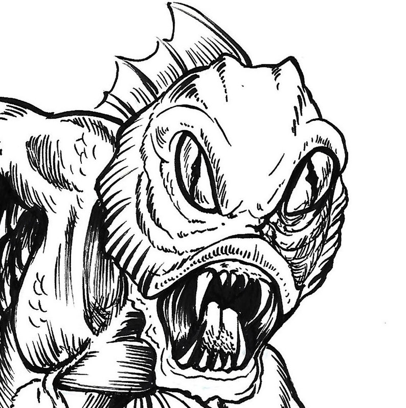 Monstrous Mermaid Drawing Monster Ink Sketch Sea Creature Illustration ...