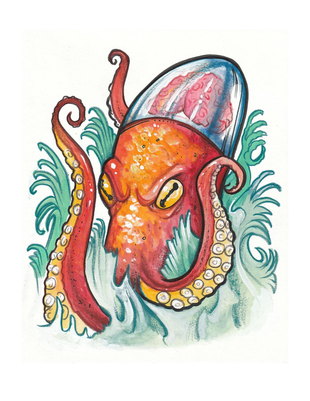 Octo Brainiac Sticker Octopus Japanese Wave Design Octopus Tentacle ...