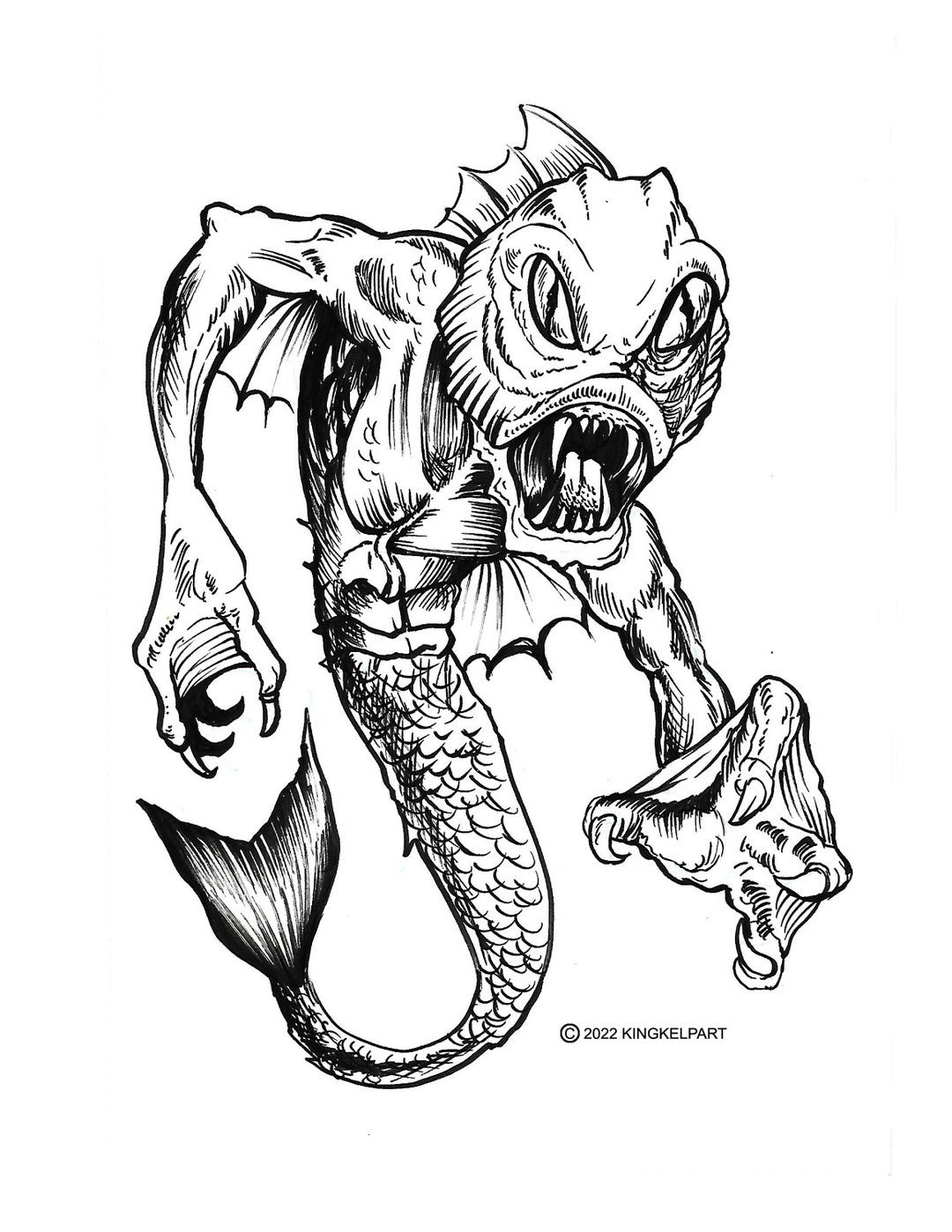 Monstrous Mermaid Drawing Monster Ink Sketch Sea Creature Illustration ...