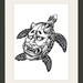 Turtle Mask Ink Sketch Art Print Japanese Ink Illustration Sea Turtle Black and White Ink ...