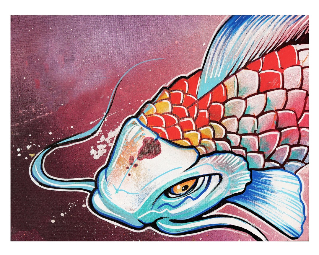 Rainbow Koi Fish Illustration Acrylic Paint Koi Fish Illustration ...