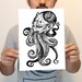 Yokai Octopus Ink Sketch Art Print Japanese Ink Illustration Octopus ...