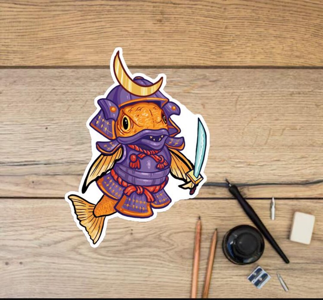 Purple Lipped Samurai Koi Fish Aquatic Japanese Warrior Illustration ...