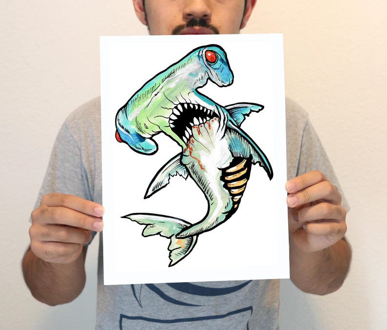 Zombie Hammerhead Shark Undead Art Monsterish Graffiti Shark ...