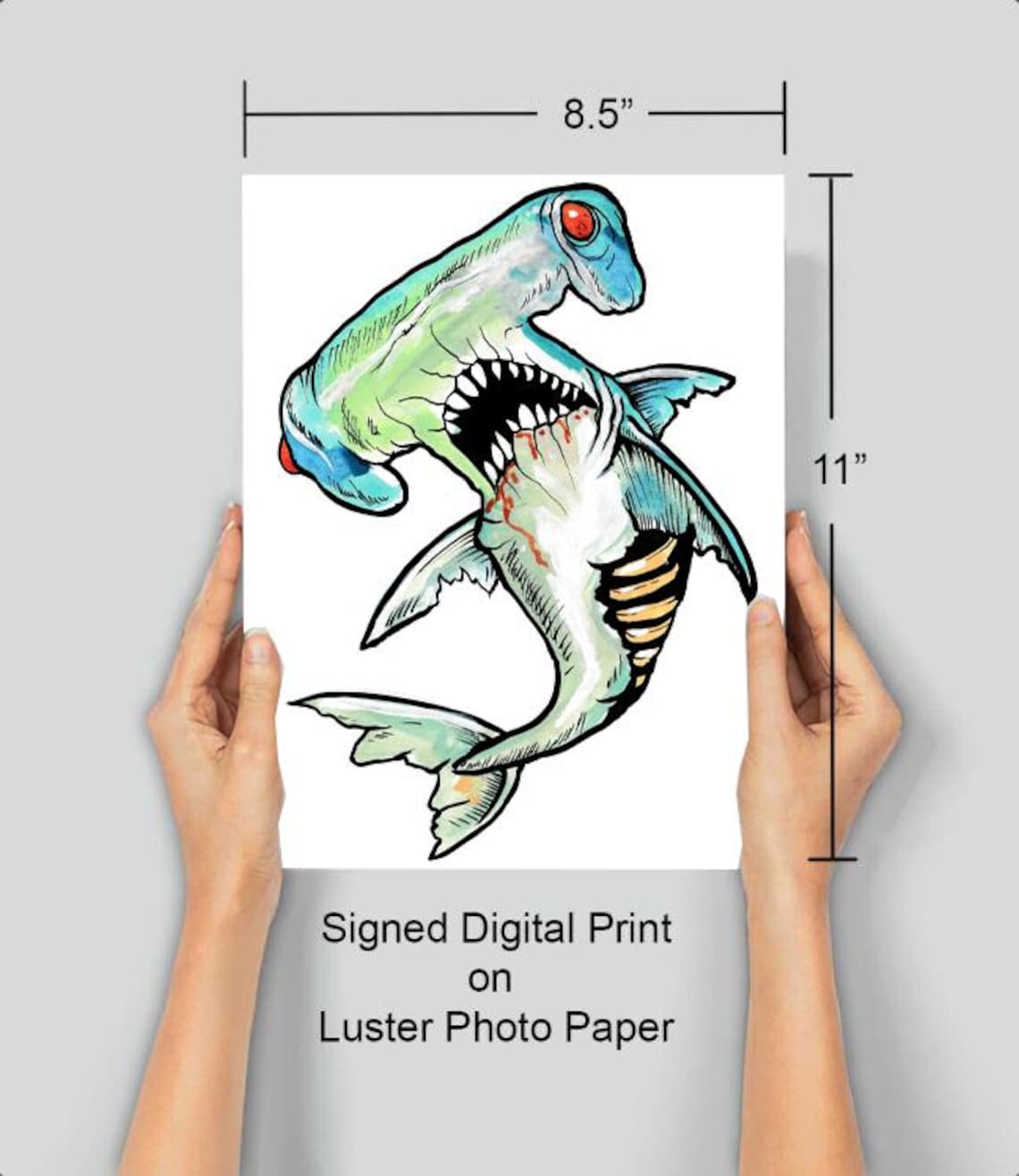 Zombie Hammerhead Shark Undead Art Monsterish Graffiti Shark ...