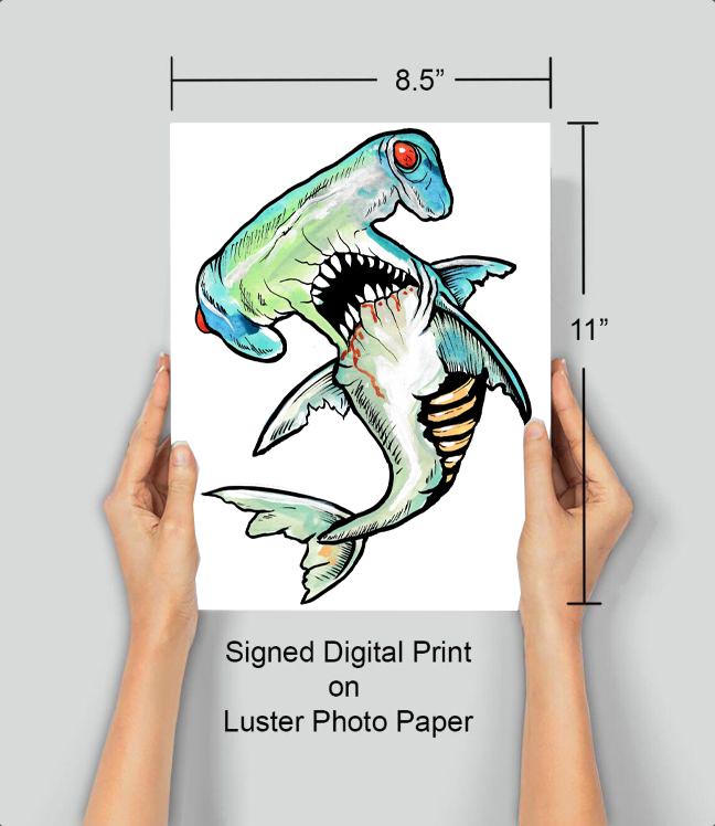 Zombie Hammerhead Shark Undead Art Monsterish Graffiti Shark ...