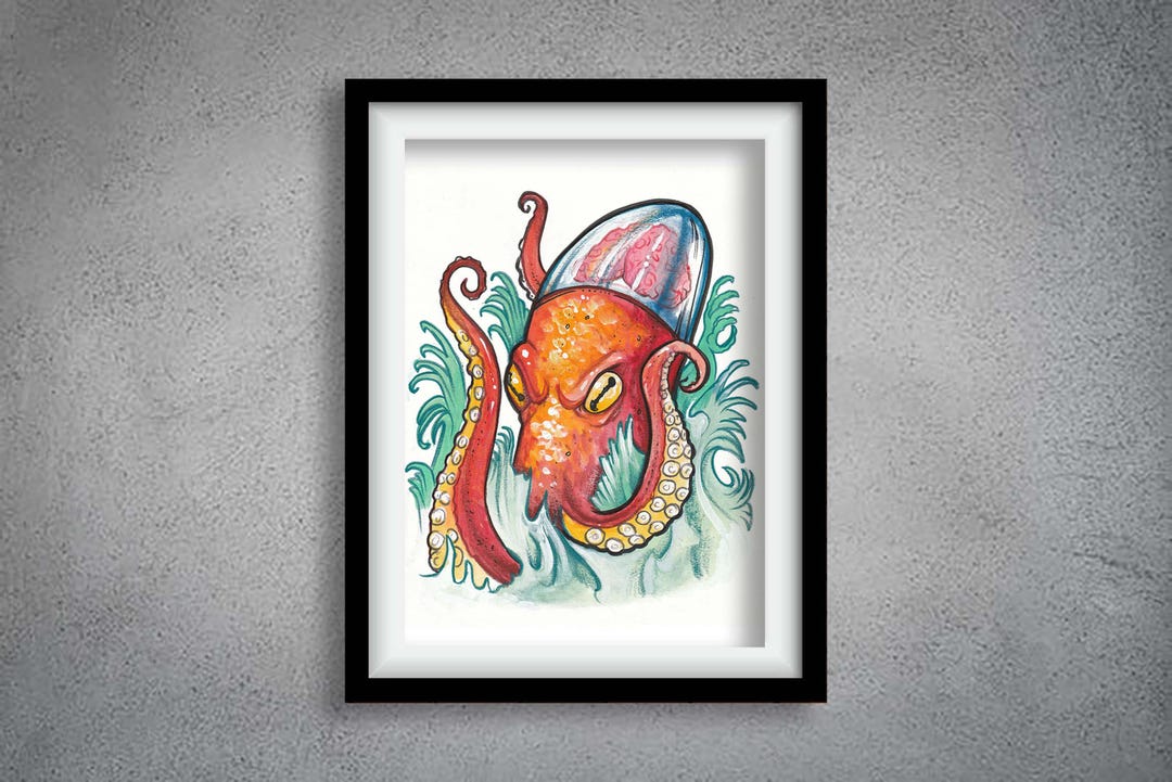 Octo Brain Octopus Illustration Sea Creature Artwork Japanese Fish ...