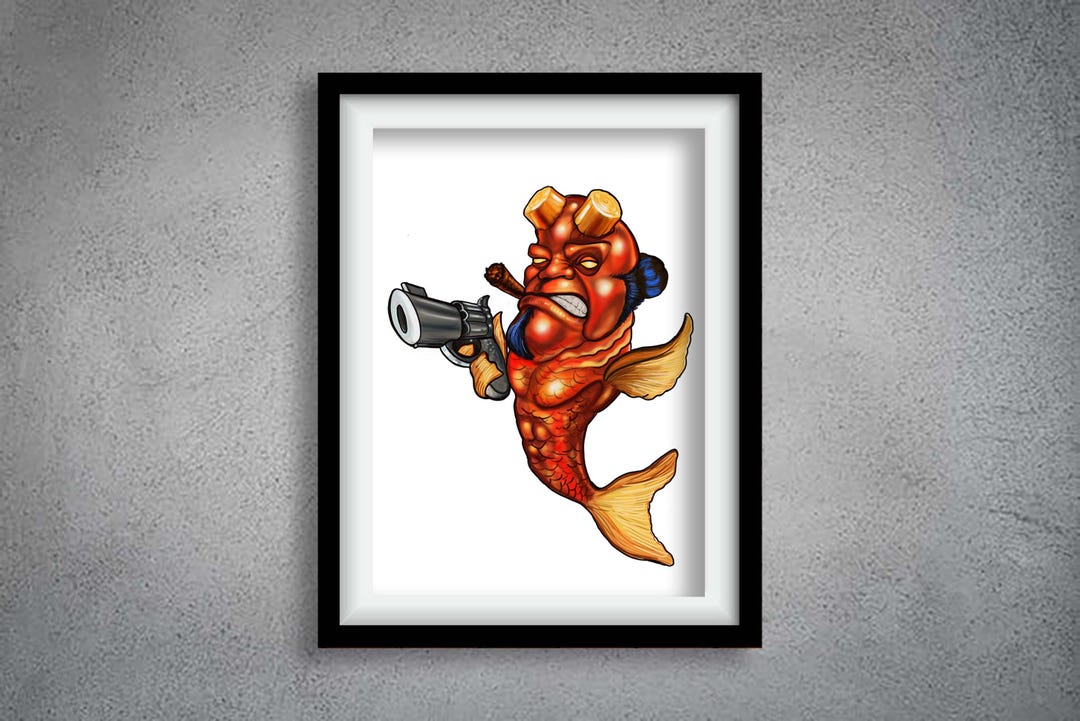 Hellboy Fish Comic Wave Artwork Fish Illustration Digital Watercolor ...