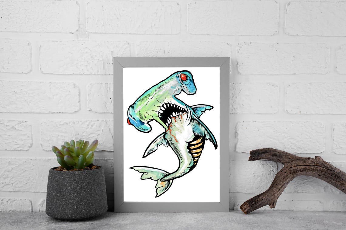 Zombie Hammerhead Shark Undead Art Monsterish Graffiti Shark ...