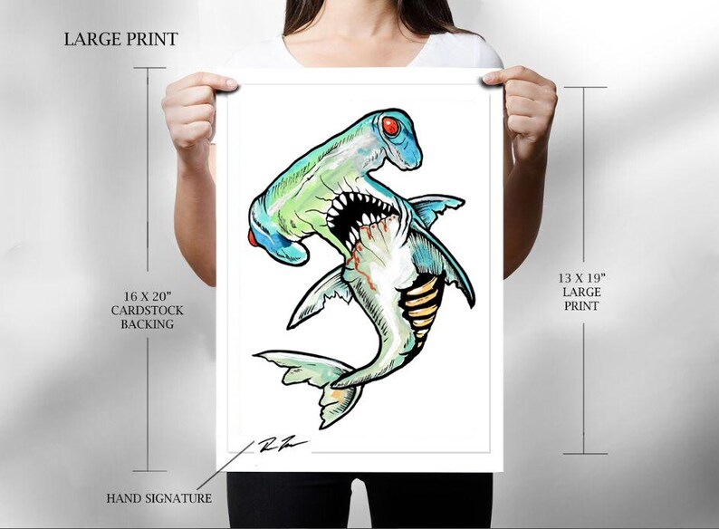 Zombie Hammerhead Shark Undead Art Monsterish Graffiti Shark ...