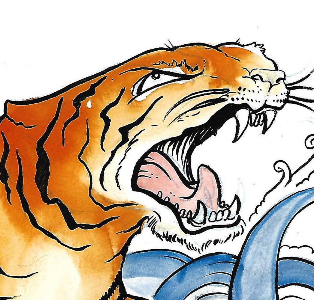 Tiger Shark Japanese Wave Art Shark Illustration Design Watercolor ...