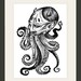 Yokai Octopus Ink Sketch Art Print Japanese Ink Illustration Octopus ...