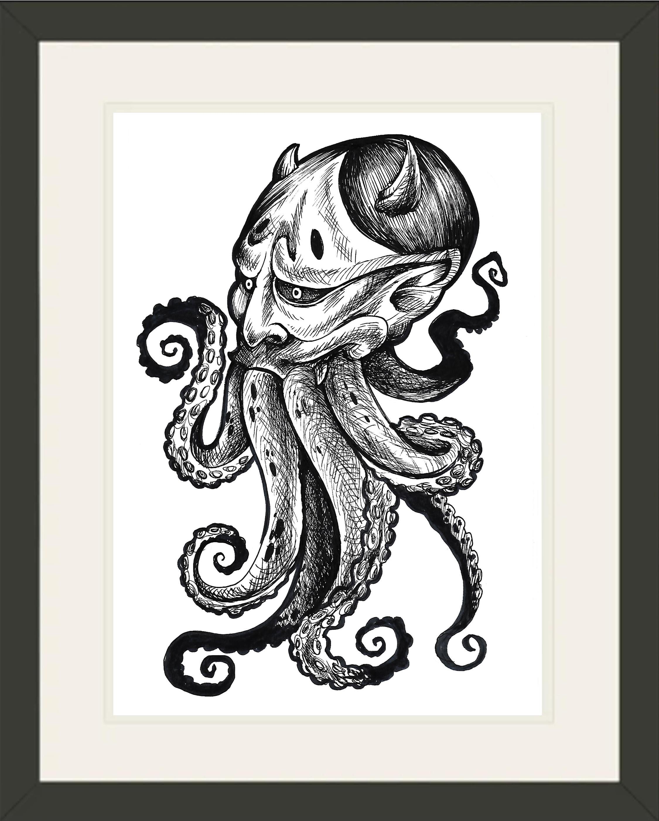 Yokai Octopus Ink Sketch Art Print Japanese Ink Illustration Octopus ...