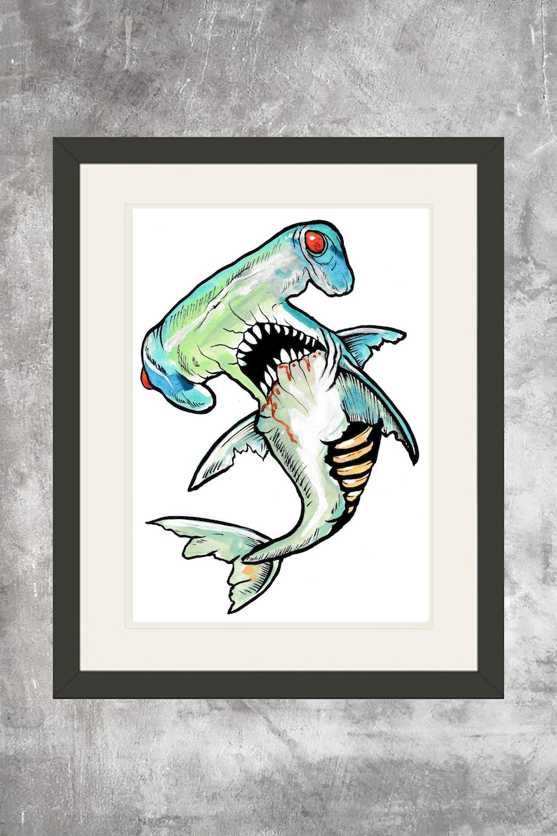 Zombie Hammerhead Shark Undead Art Monsterish Graffiti Shark ...