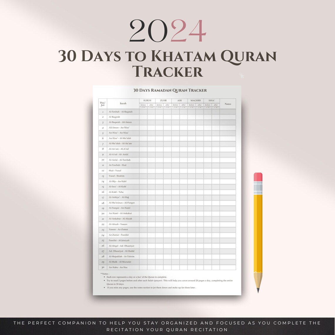 2024 Ramadan Quran Khatam Tracker A4 US Letter Sized Recitation Tracker ...
