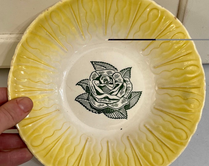 1940s Scio OH Pottery Serving Bowl Yellow Hairpen Green Rose 7.5" - Etsy