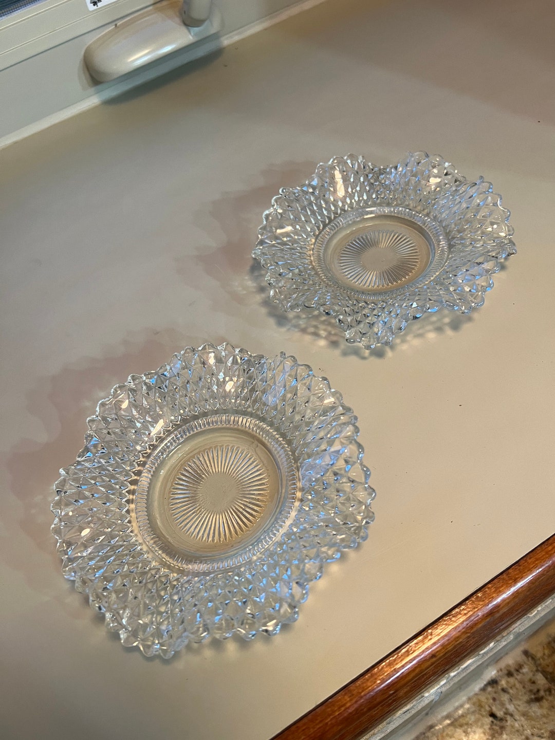 Vintage Indiana Glass Pressed Glass Diamond Cut Pattern, Set of Two ...