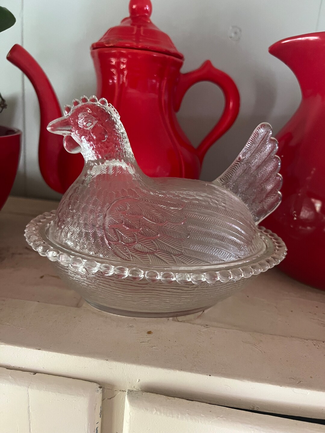 Vintage Indiana Glass Clear Nesting Hen Dish - Etsy