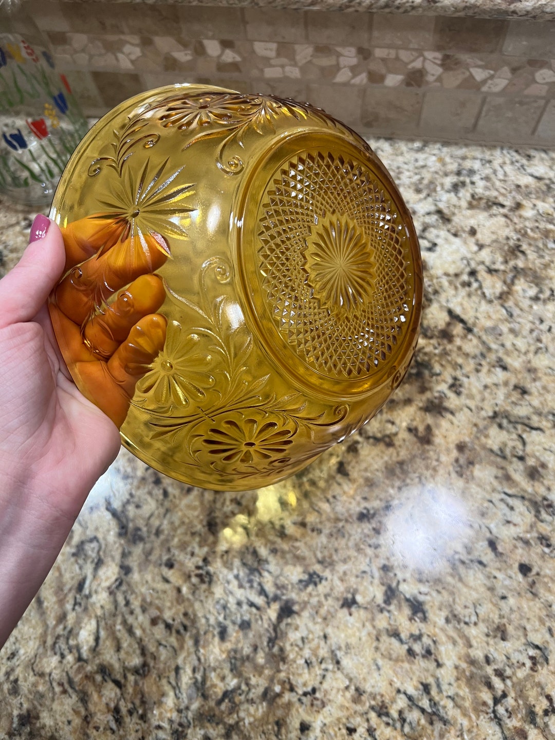 Vintage Indiana Glass Daisy Pattern Round Serving Bowl, Amber ...