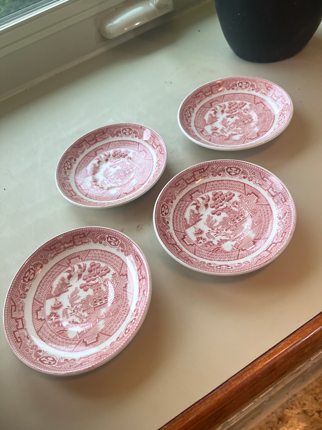 Set of Four Red Willow Pattern Saucers Vintage - Etsy