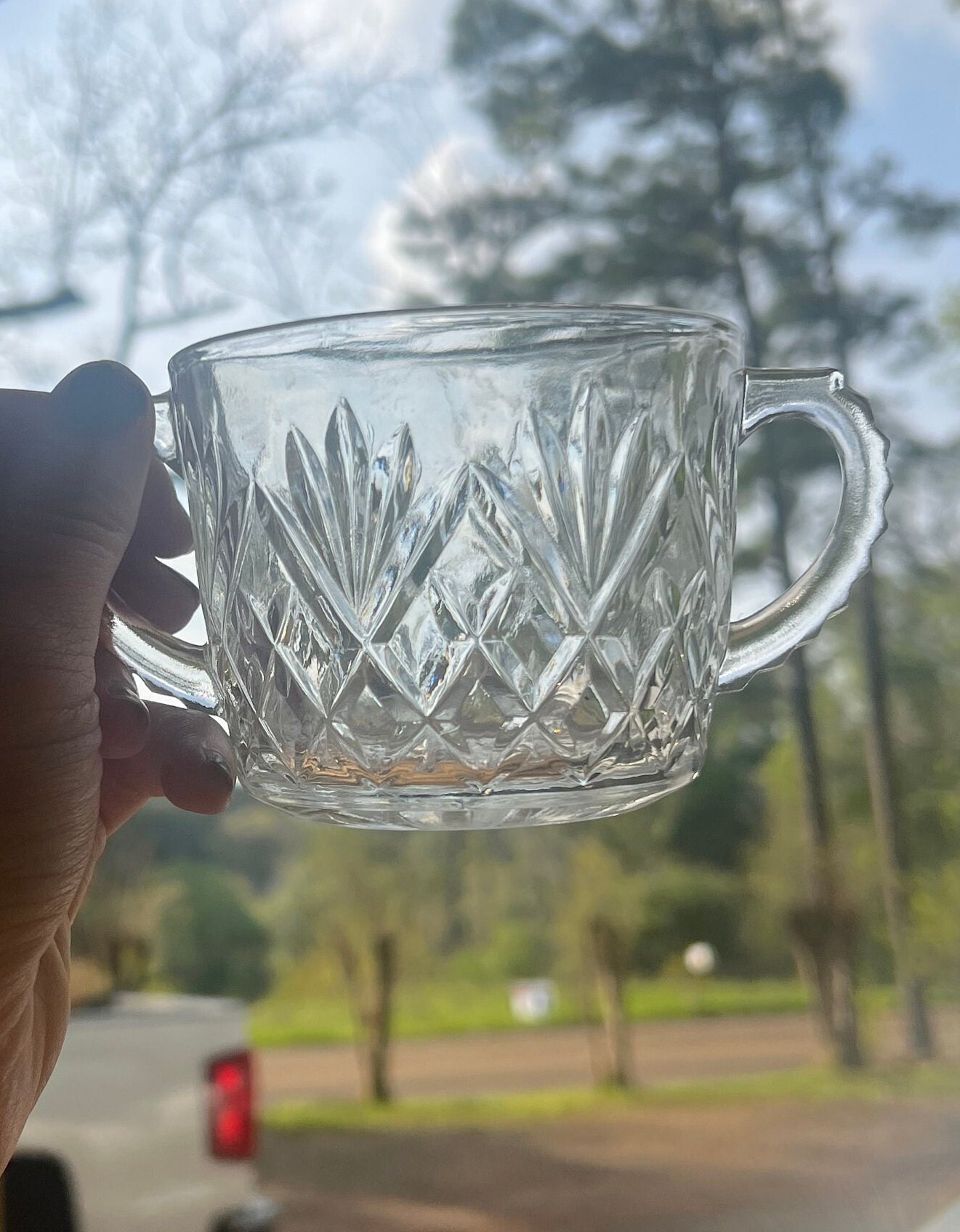 Midcentury Anchor Hocking Press Cut Pineapple Pattern Glass Sugar Bowl ...