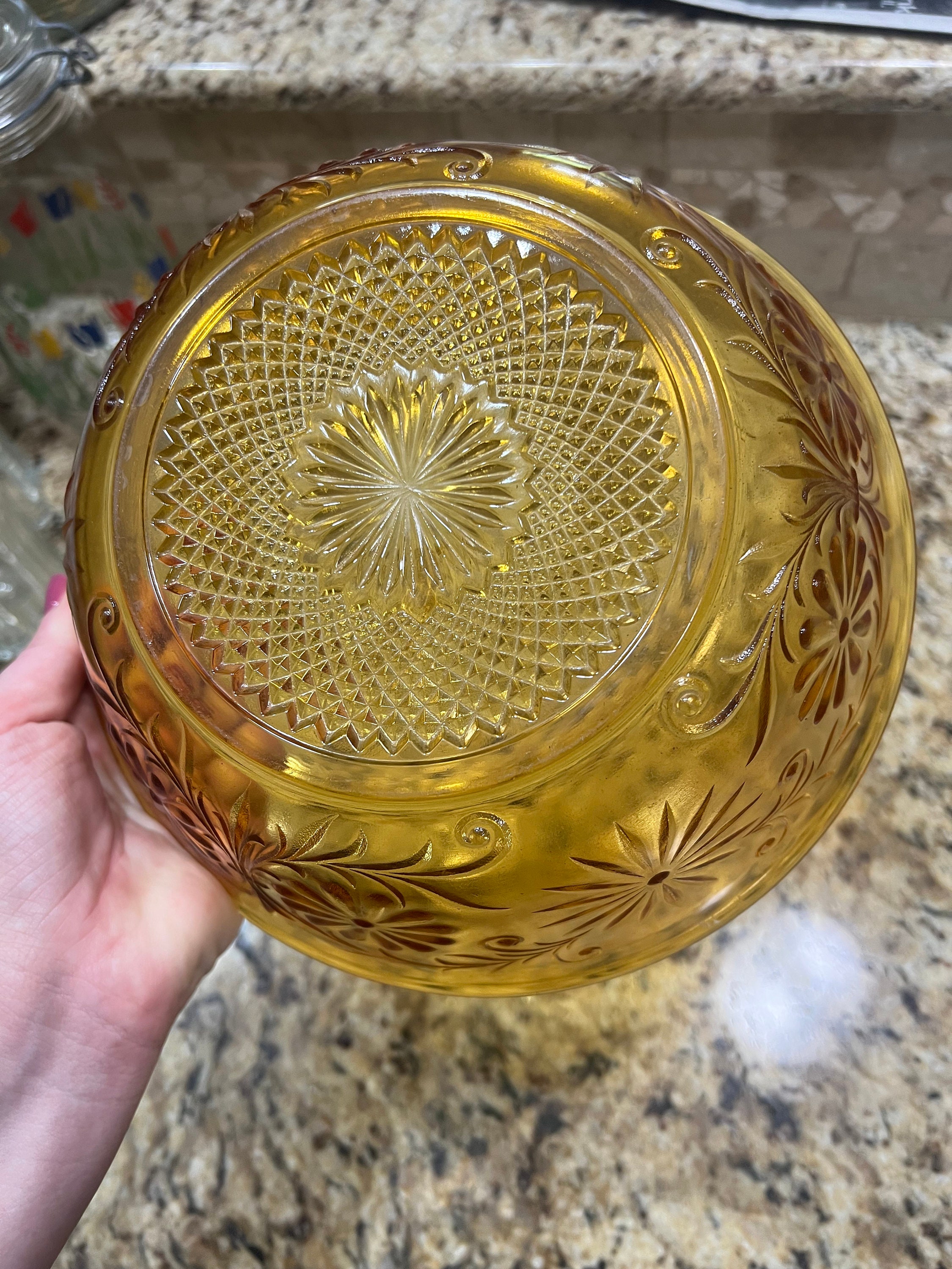 Vintage Indiana Glass Daisy Pattern Round Serving Bowl, Amber ...